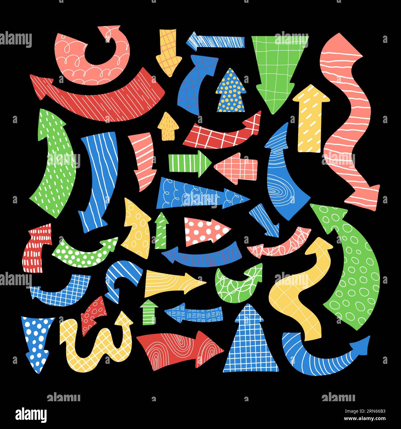 Collection Hand Drawn Cartoon Arrow icon. Isolated vector colorful ...