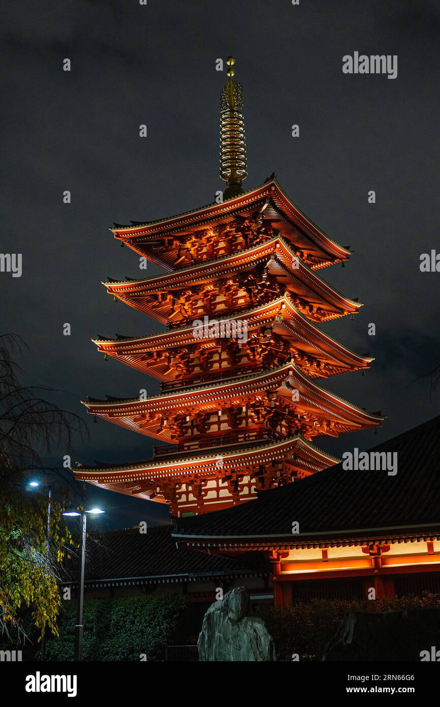 Pagoda of Senso-ji, Buddhist Temple, Night Shot, Asakusa, Taito City ...