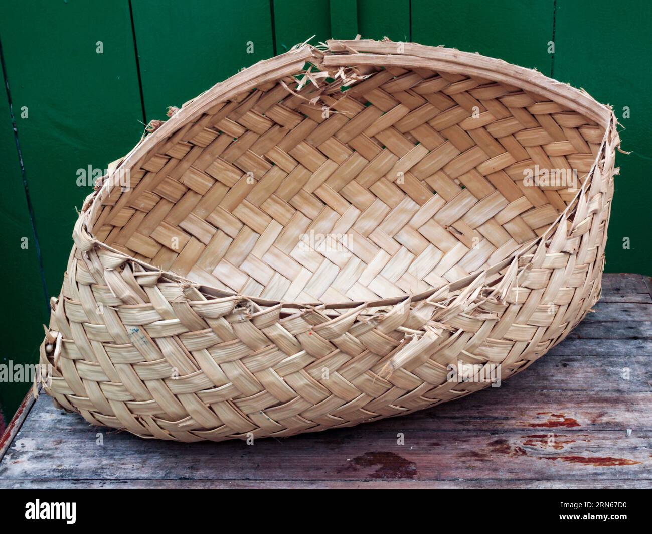 Rustic baskets, made from the straw of the babassu palm tree, called ...