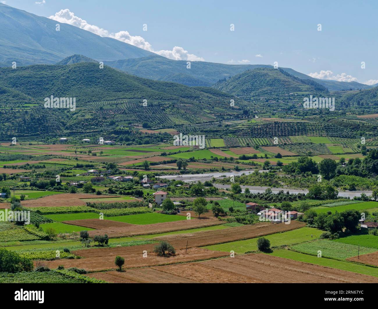The Osum Valley in the mountain landscape around the Tomorr Massif in ...