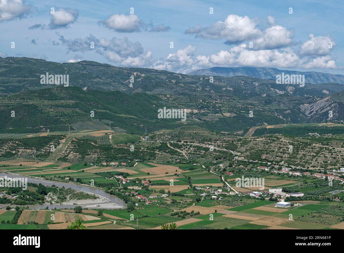 The valley of the Osum River on the western slope of the Tomorr Massif ...