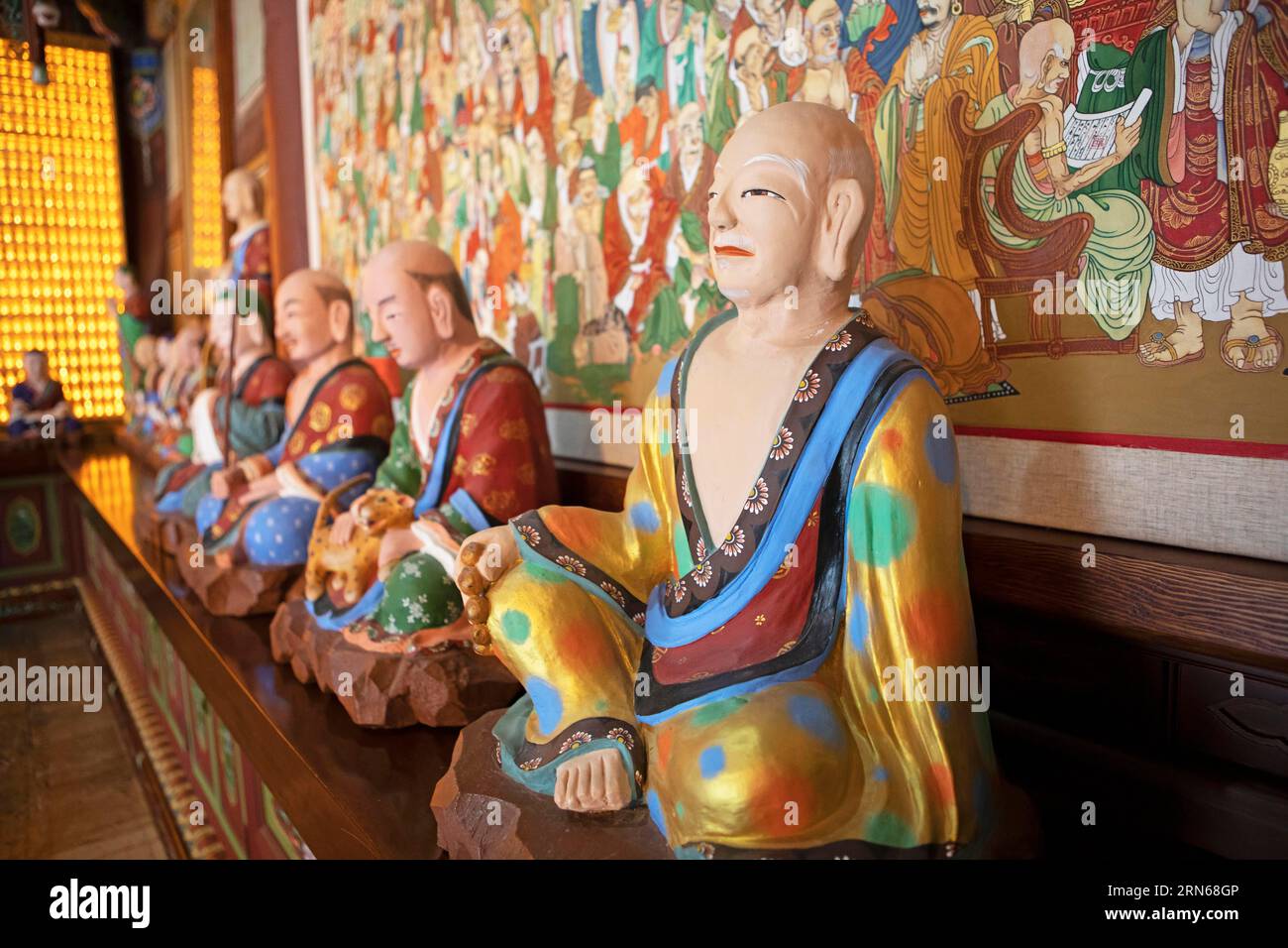 Nahan or Buddha disciple figures in the prayer hall, Baekyangsa or ...