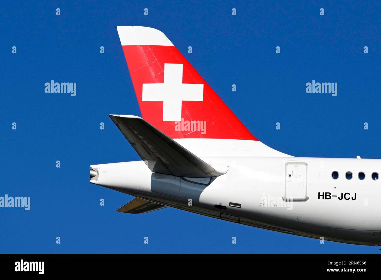Aircraft fin Swiss, Bombardier A220-300, HB-JCJ Stock Photo - Alamy