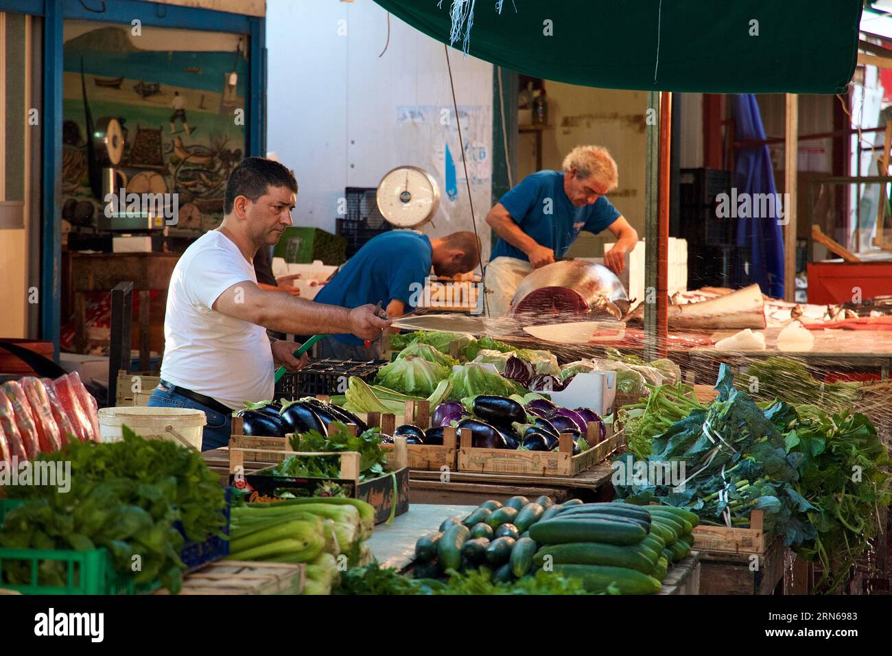 Vegetable stall, vegetable seller, markets, open air, Palermo, capital ...