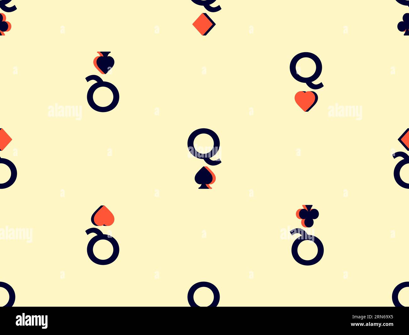 Seamless pattern with card suits Queen: diamonds, hearts, clubs, spades ...