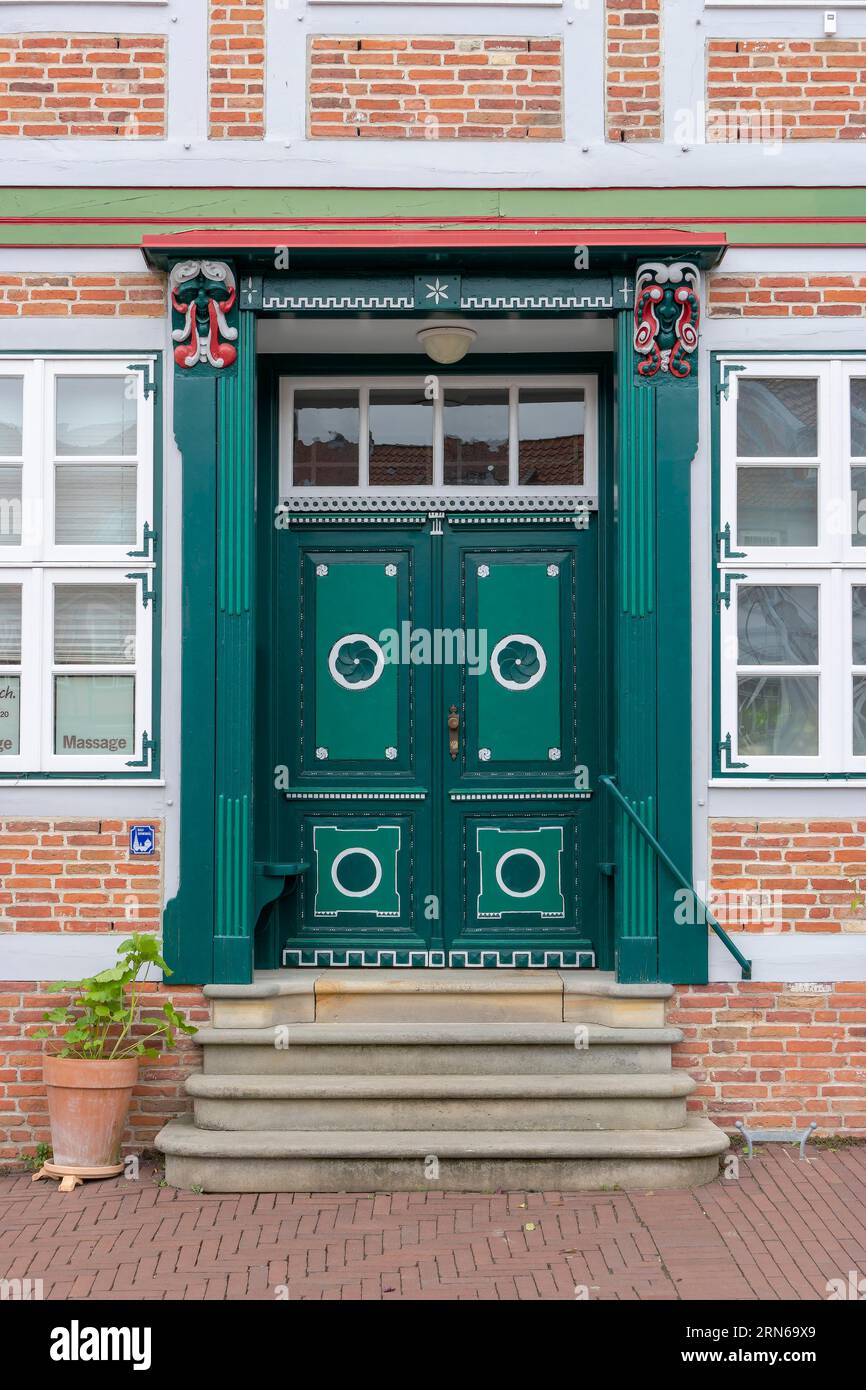 Entrance door of a medieval house, Stade, Lower Saxony, Germany Stock ...