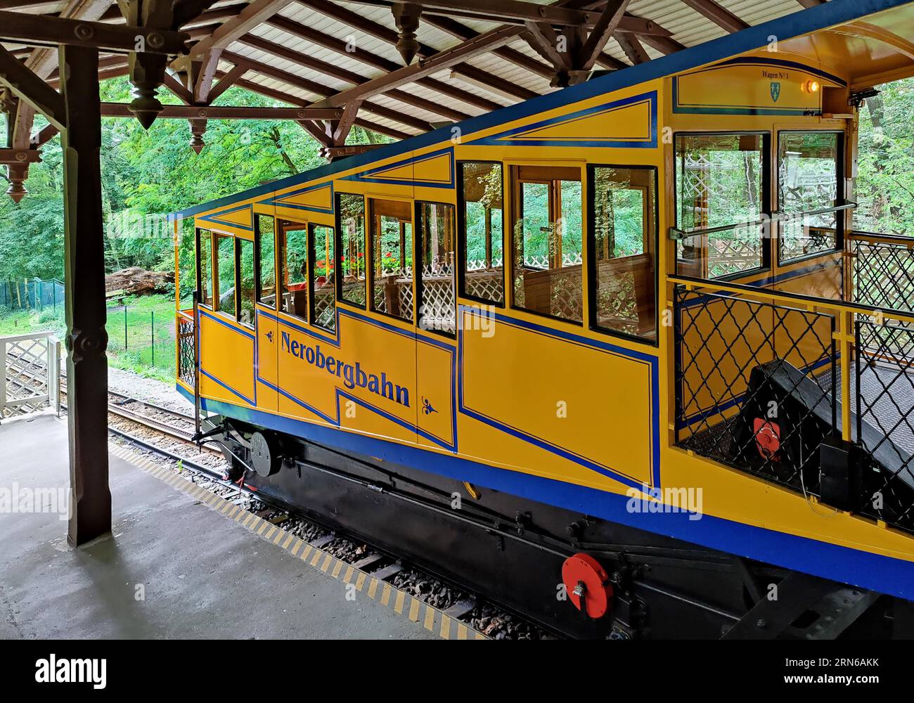 Top station of the Nerobergbahn, rack-and-pinion funicular railway to ...