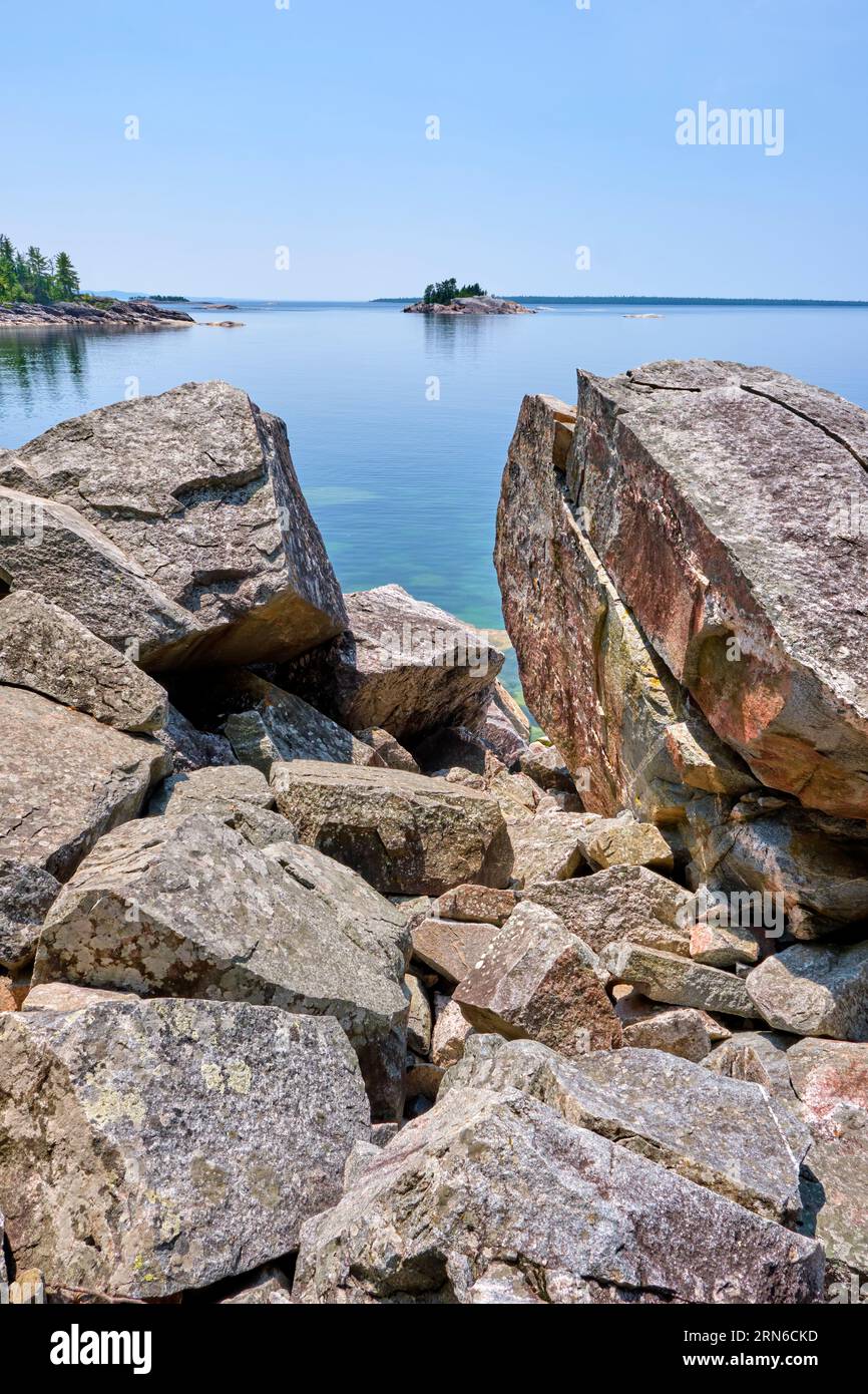 Rocky rugged shoreline of Lake Superior at Agawa Rock Lake Superior ...