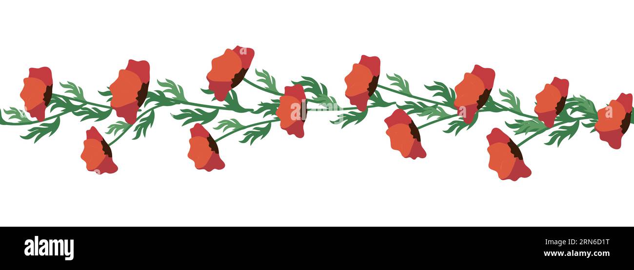 Summer seamless pattern with bright red poppy flowers and poppy pods ...