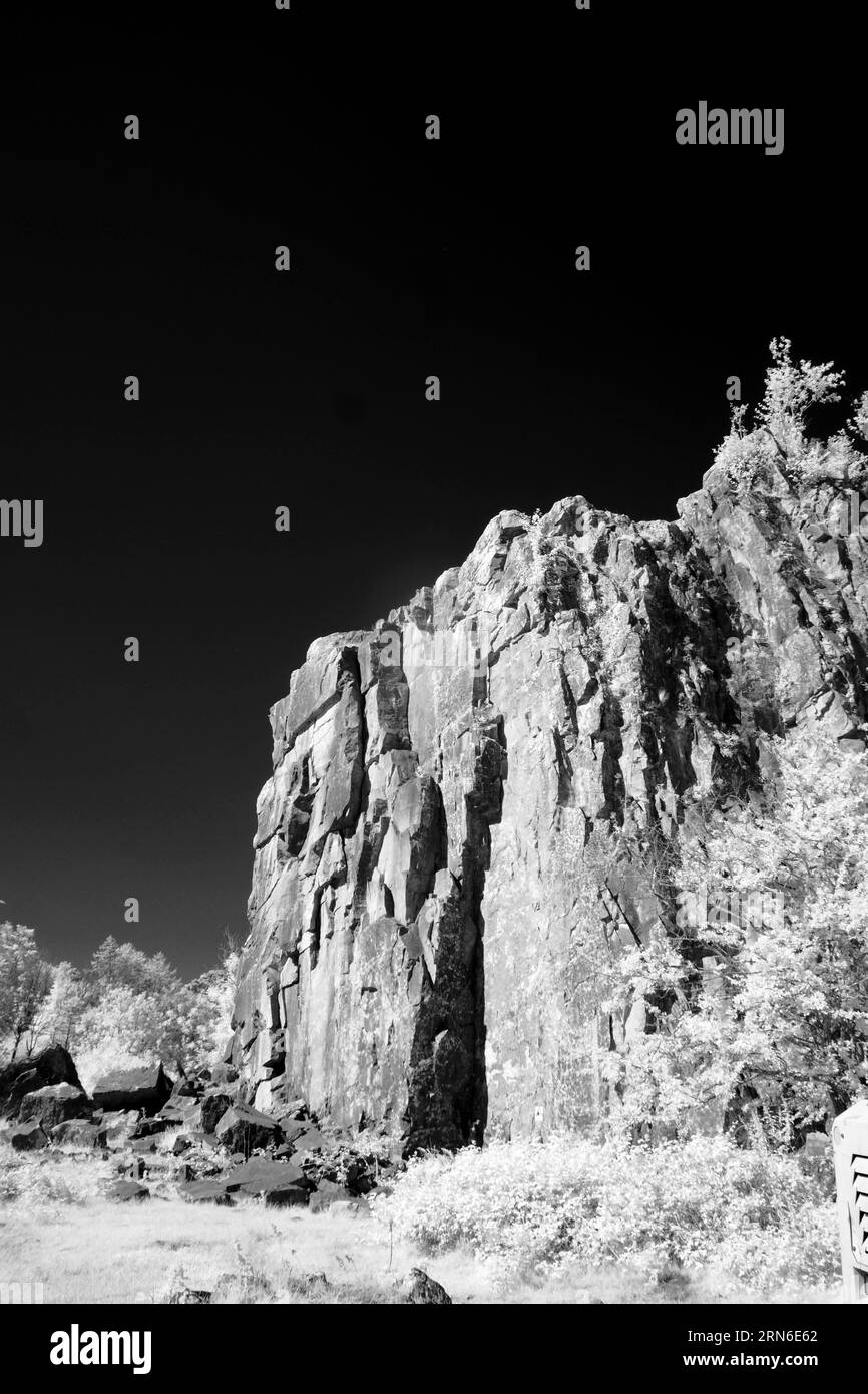 August 2023 - Black rock quarry in Cheddar with a balck sky from the ...