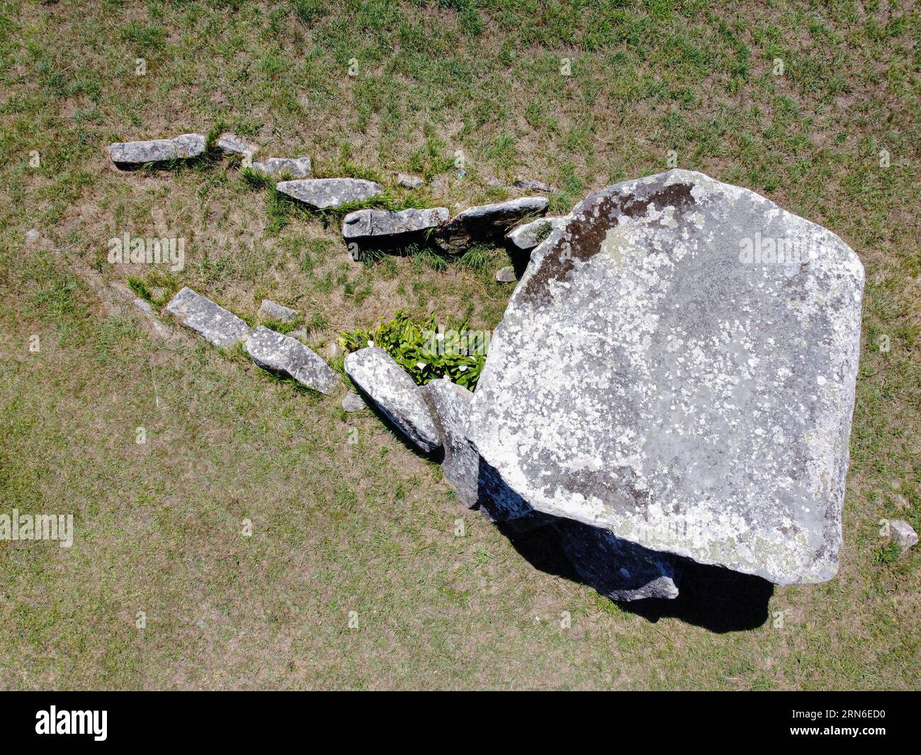 Aerial top view of a dolmen, a prehistoric tomb Stock Photo - Alamy