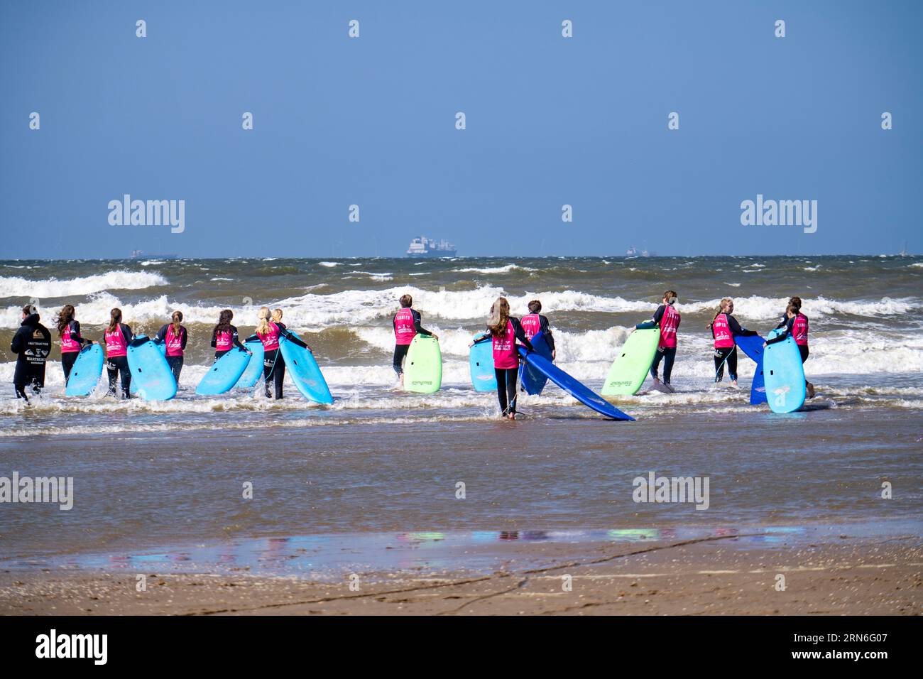 Course for surfers, wave riders beginners, at the beach of Scheveningen ...