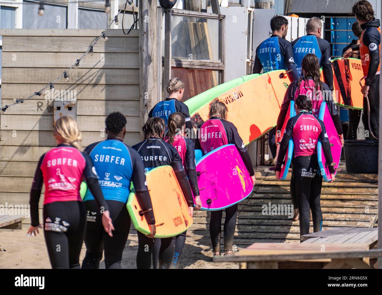 Course for surfers, wave riders beginners, at the beach of Scheveningen ...