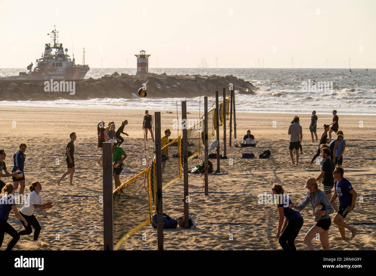 Beach volleyball fields on the beach of Scheveningen, Netherlands Stock ...