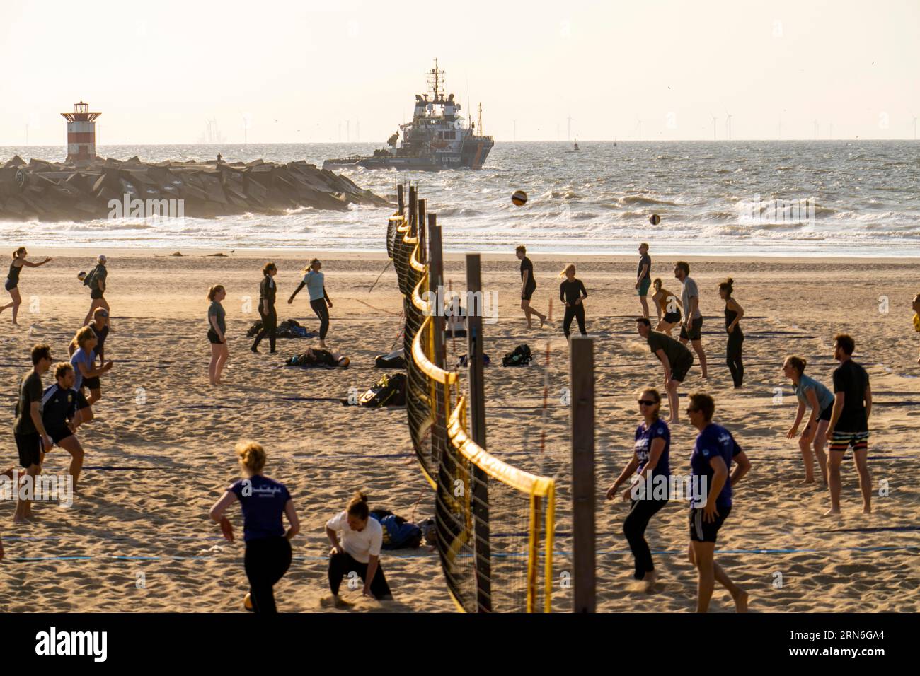 Beach volleyball fields on the beach of Scheveningen, Netherlands Stock ...