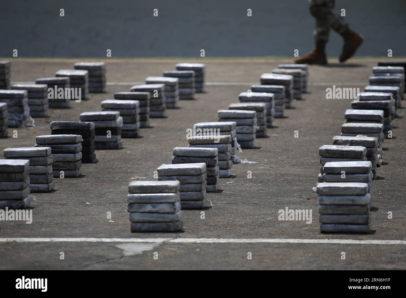 Drug packages are shown during a press conference, in the City of ...