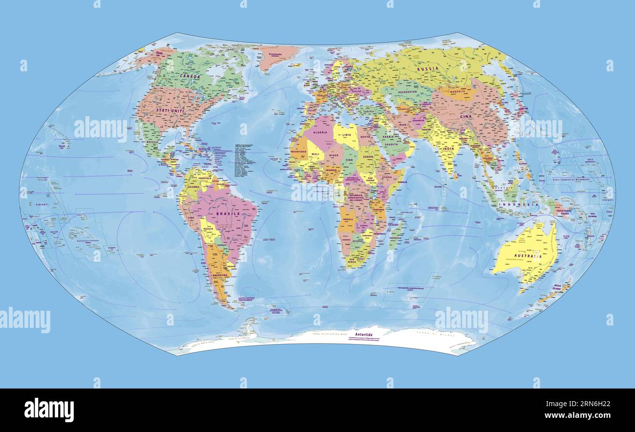 Political world map Italian language Wagner VII projection Stock Vector ...