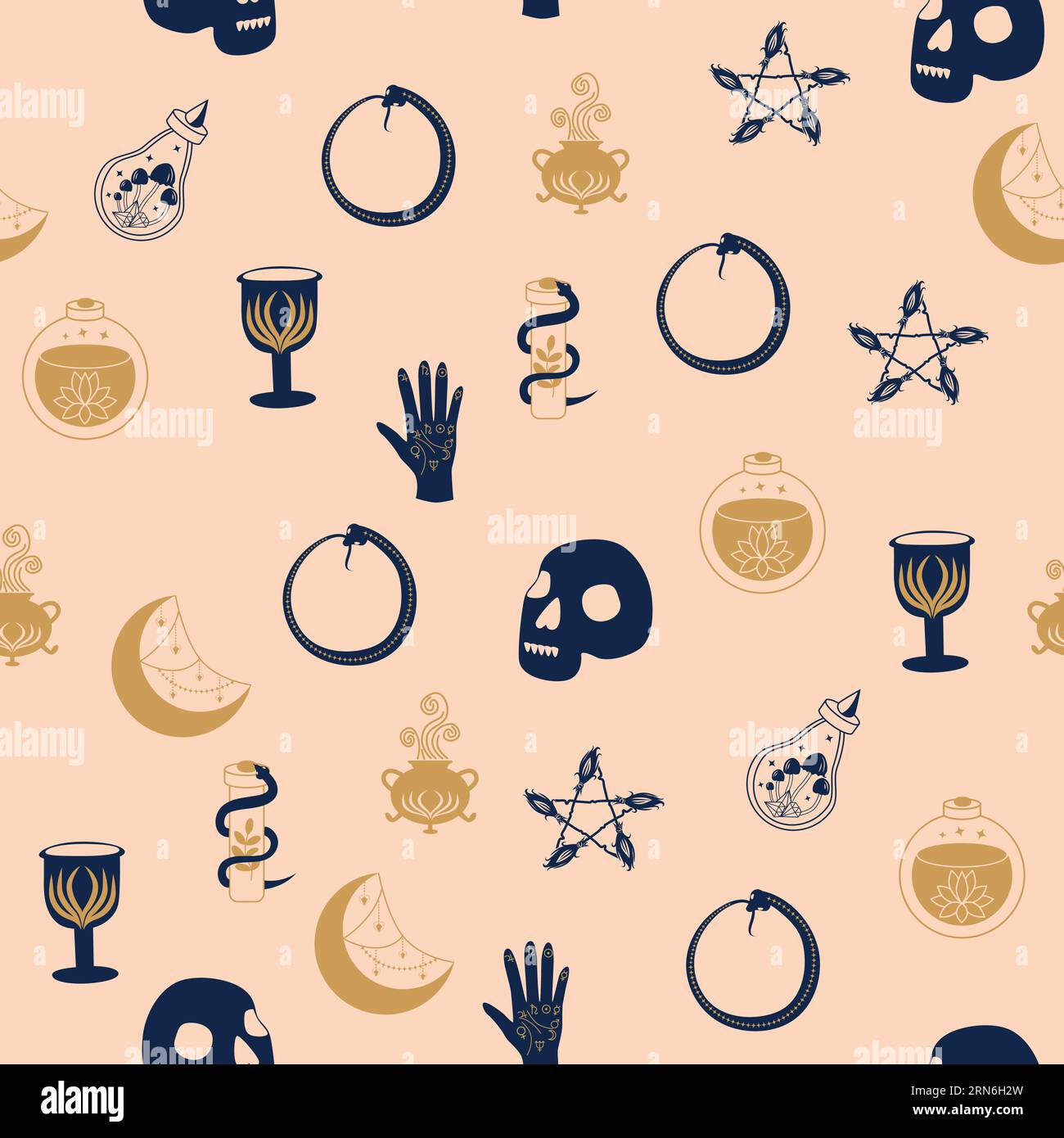 Magic and heaven seamless pattern, with magical elements such as snake ...