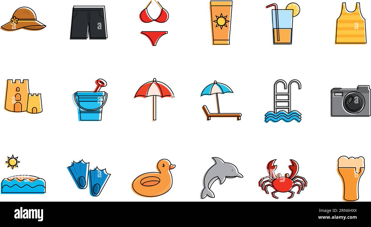 Set of colored summer sketch icons Vector Stock Vector Image & Art - Alamy