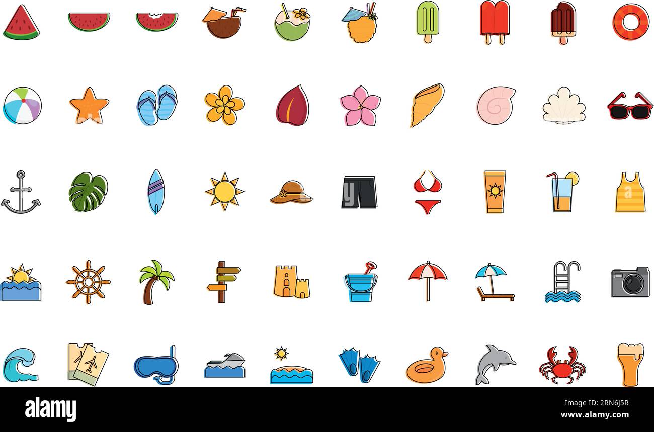 Set of colored summer sketch icons Vector Stock Vector Image & Art - Alamy