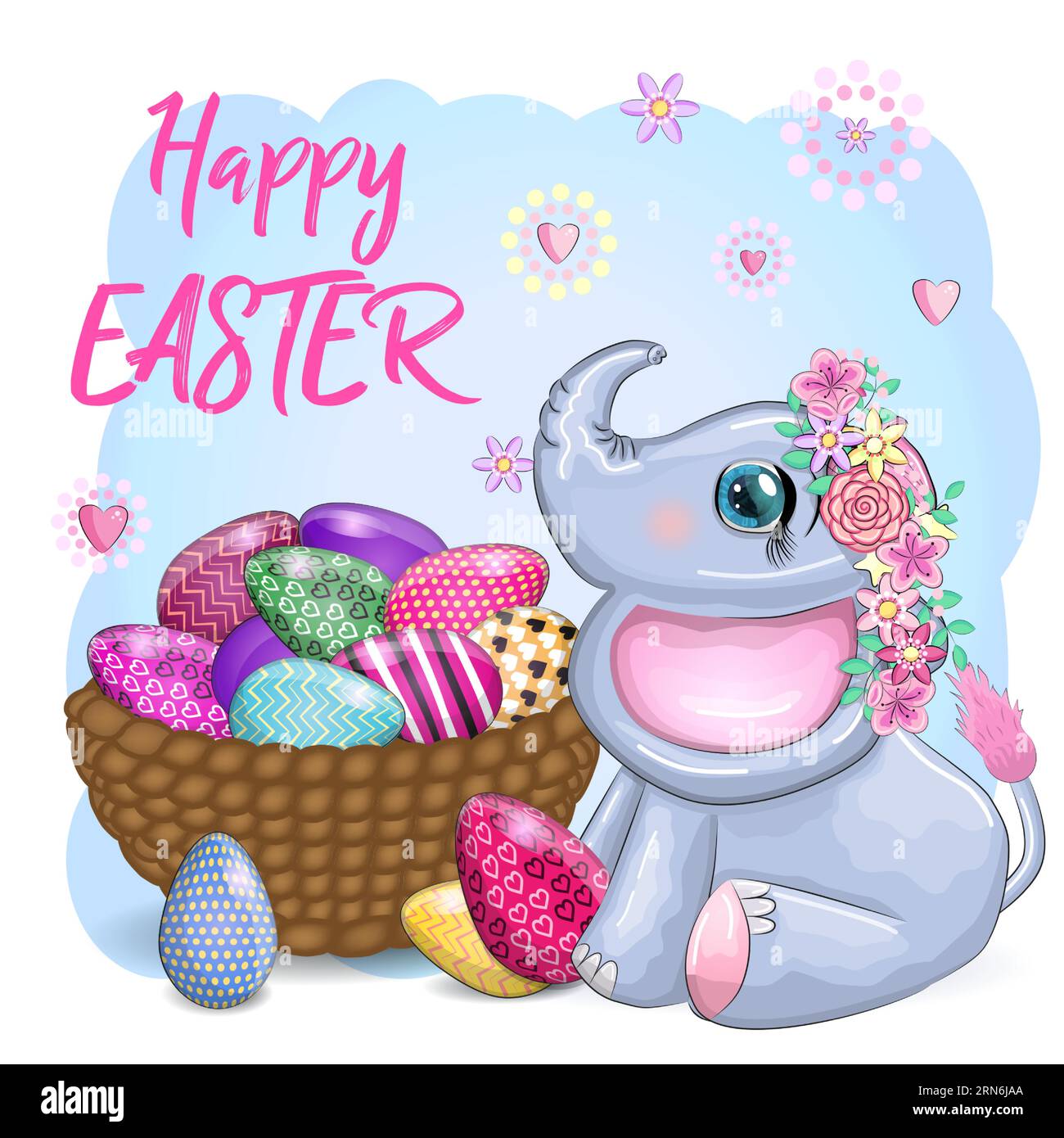 Cute cartoon elephant, childish character with beautiful eyes holding ...