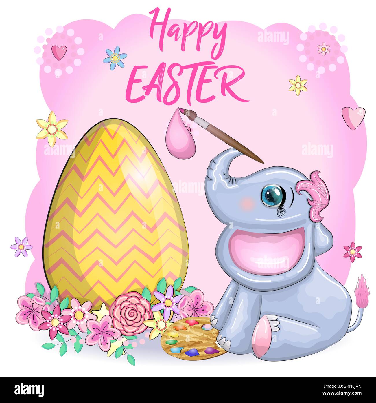 Cute cartoon elephant, childish character with beautiful eyes holding ...