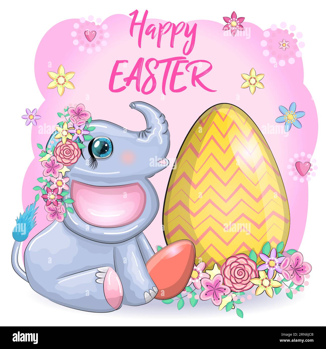 Cute cartoon elephant, childish character with beautiful eyes holding ...