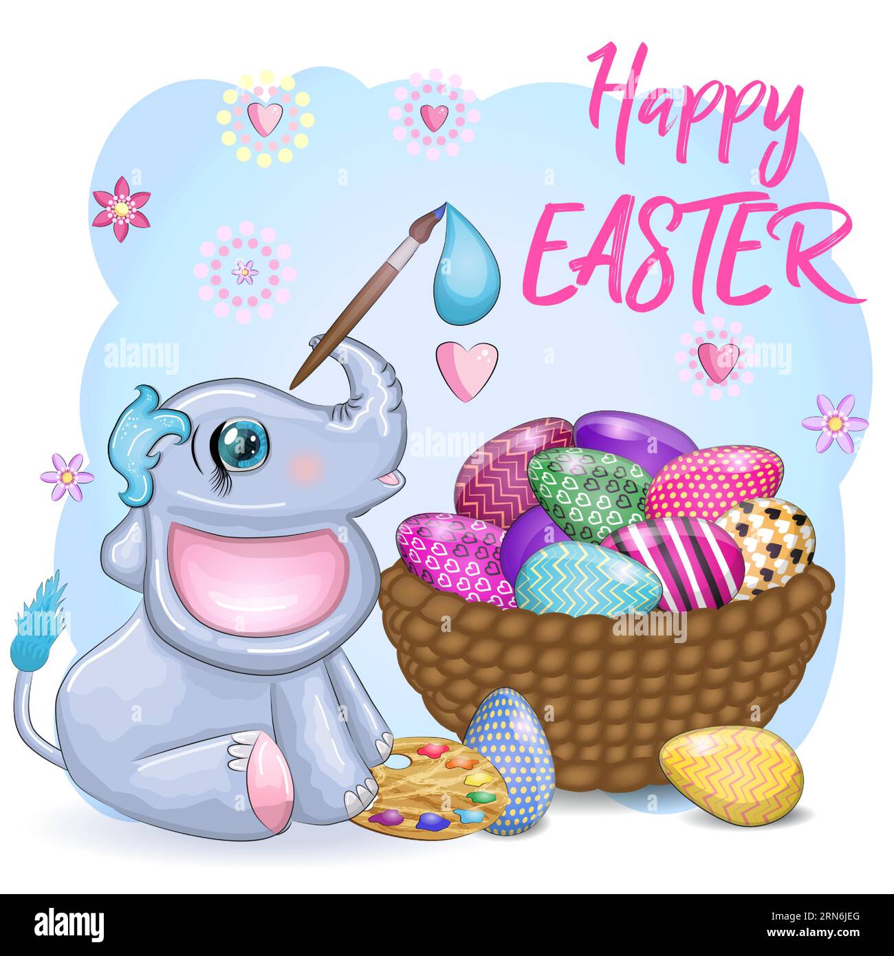 Cute cartoon elephant, childish character with beautiful eyes holding ...