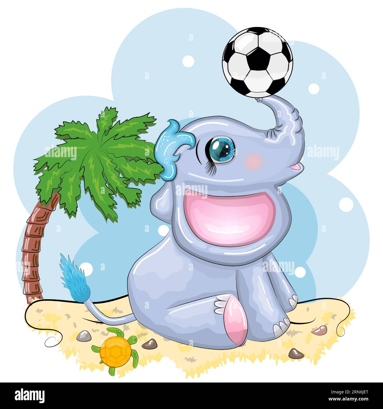 Cute cartoon elephant, children's character with beautiful eyes with a ...