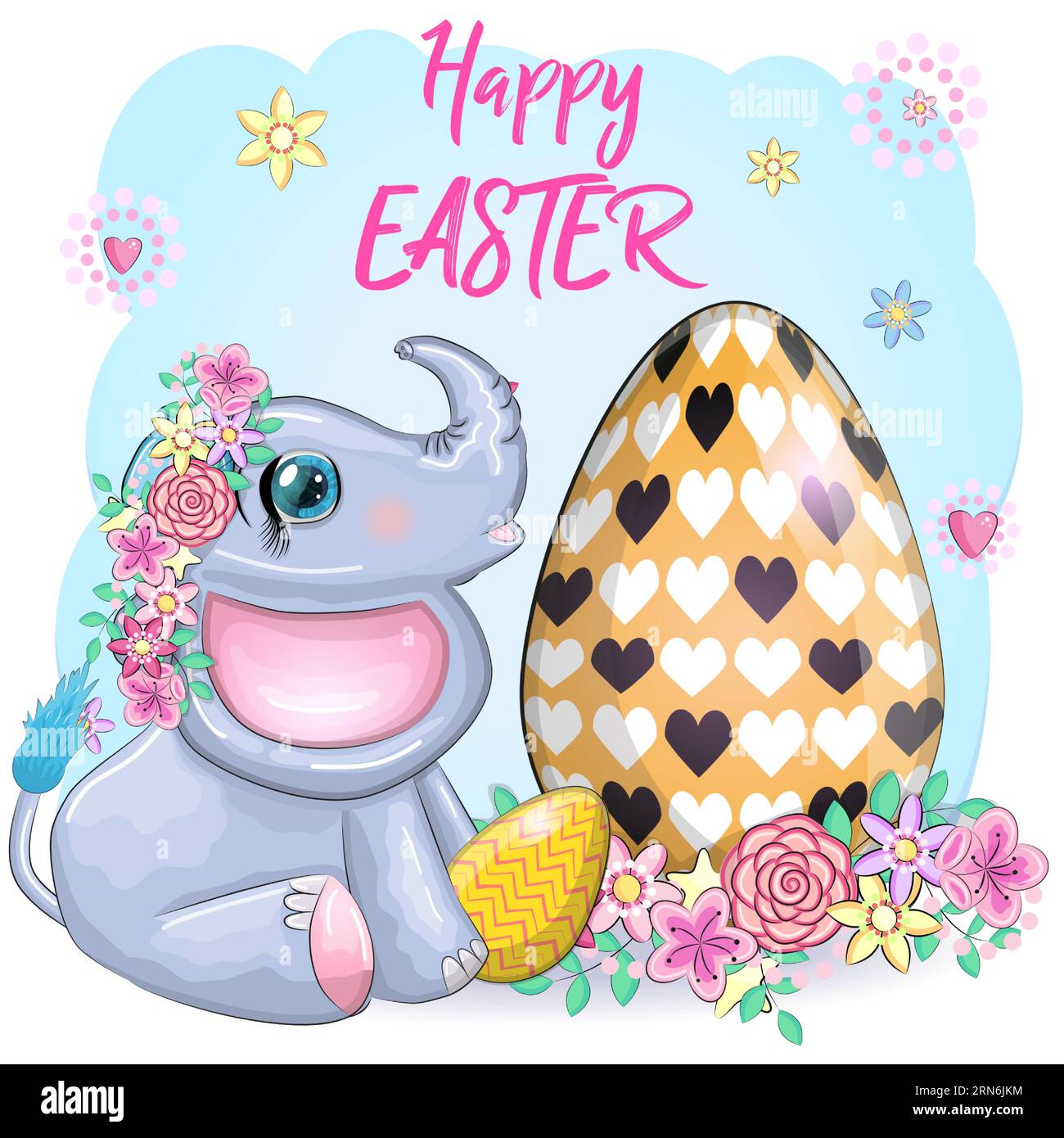 Cute cartoon elephant, childish character with beautiful eyes holding ...