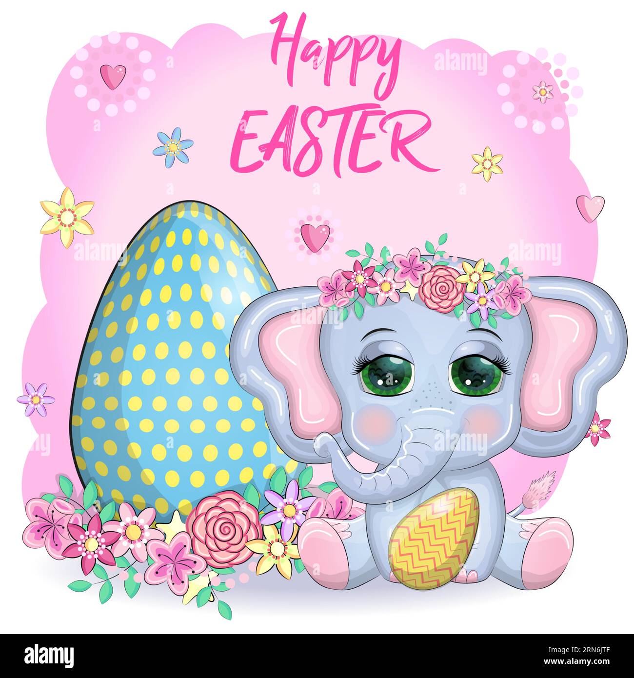 Cute cartoon elephant, childish character with beautiful eyes holding ...