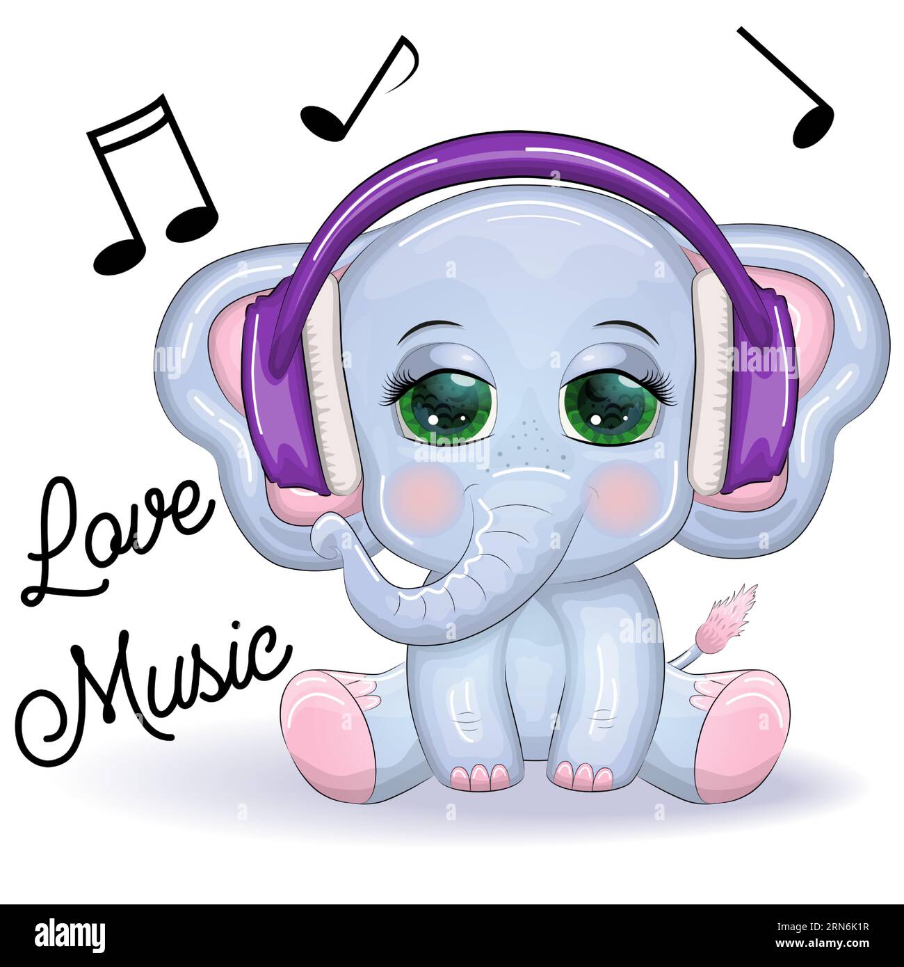 Cute cartoon elephant, childish character with beautiful eyes wearing ...