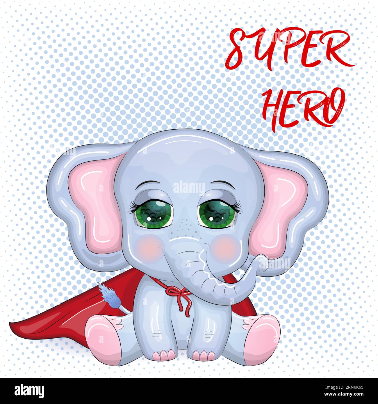 Cute cartoon elephant, childish character in super hero red cape Stock ...
