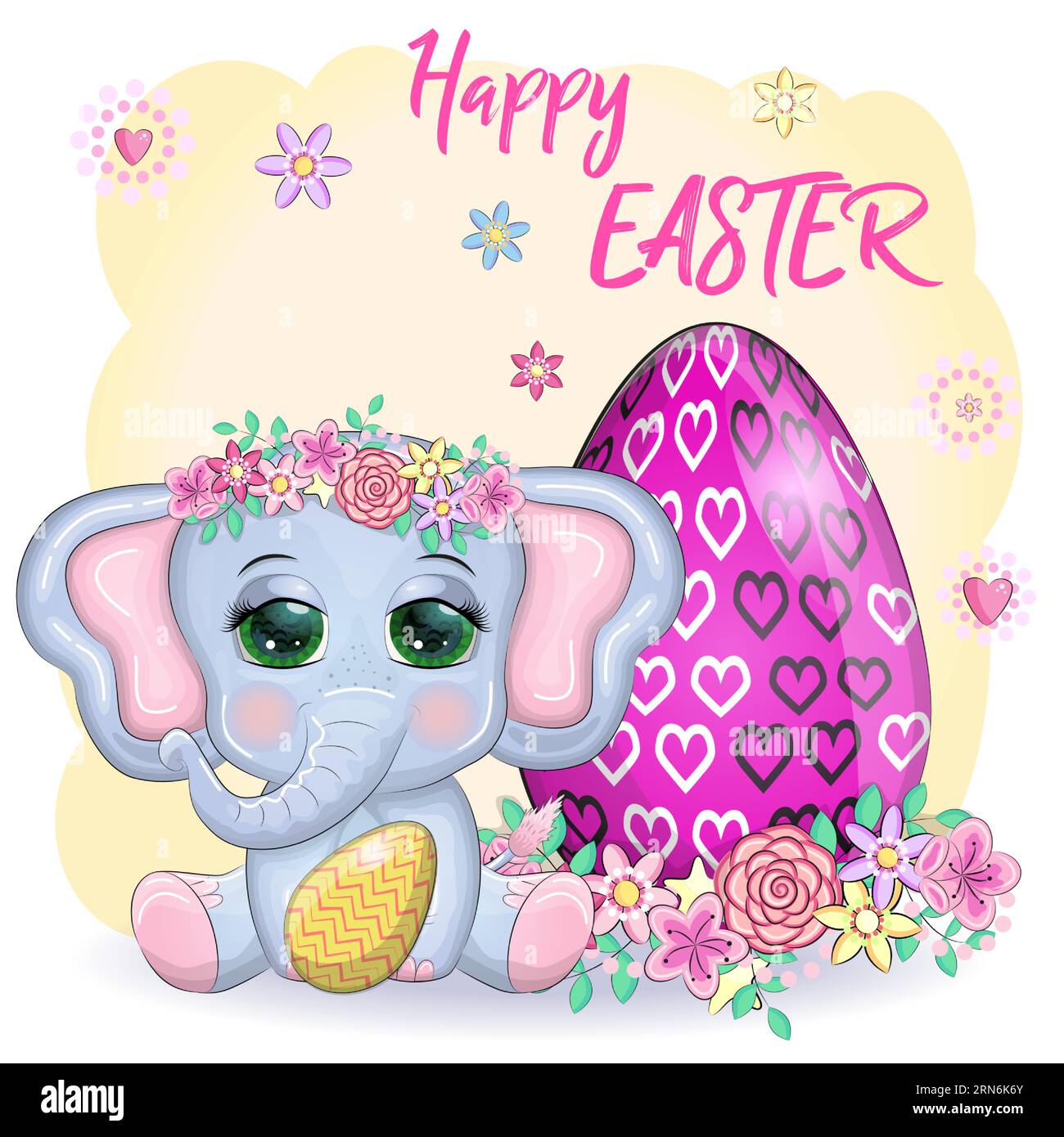 Cute cartoon elephant, childish character with beautiful eyes holding ...