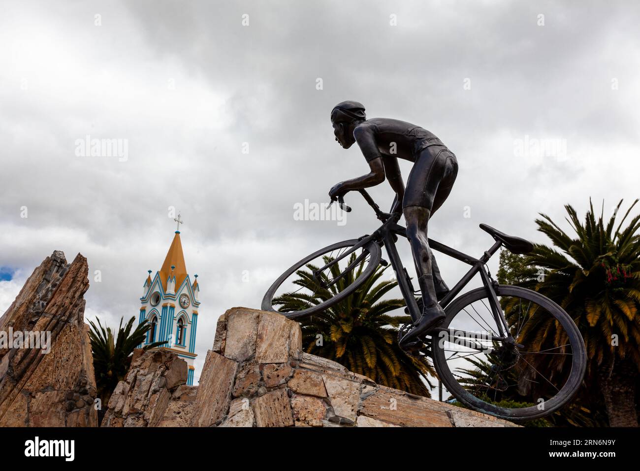 COMBITA, COLOMBIA - AUGUST 2023. Life-size monument in honor of the famous cyclist Nairo ...