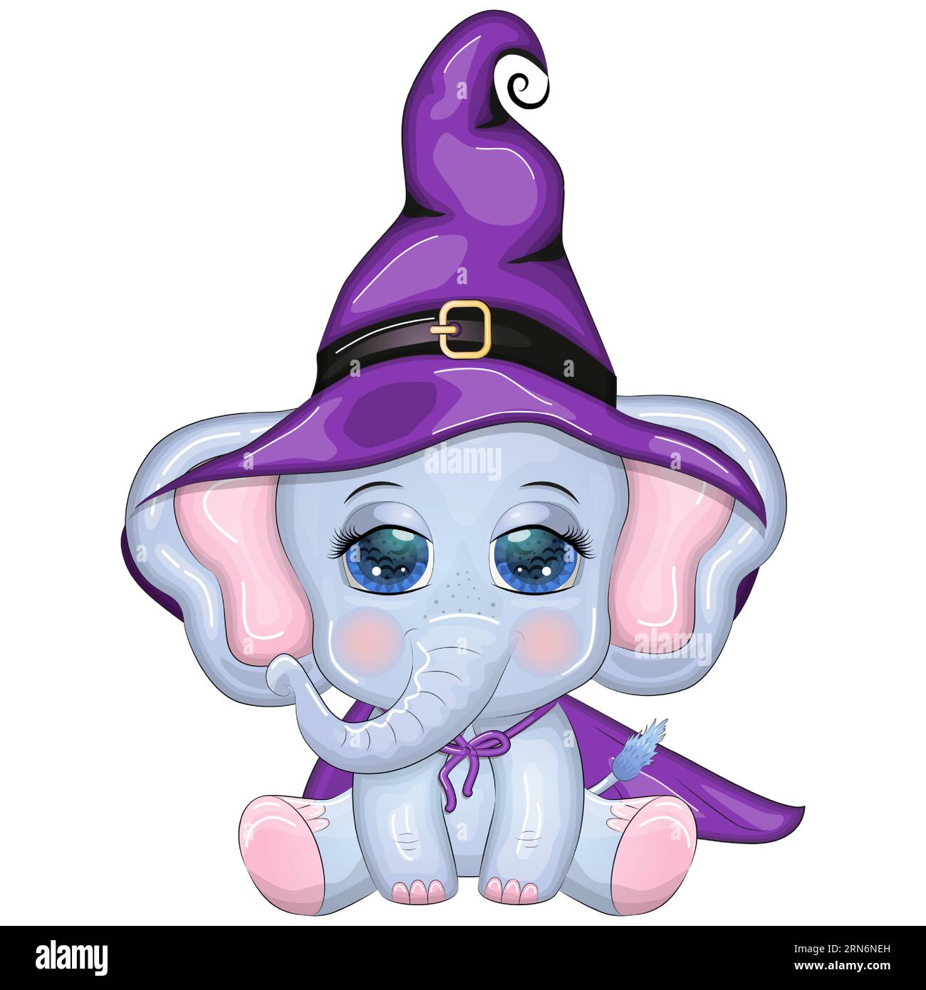 Cute cartoon elephant, childish character in wizard hat with pumpkin ...