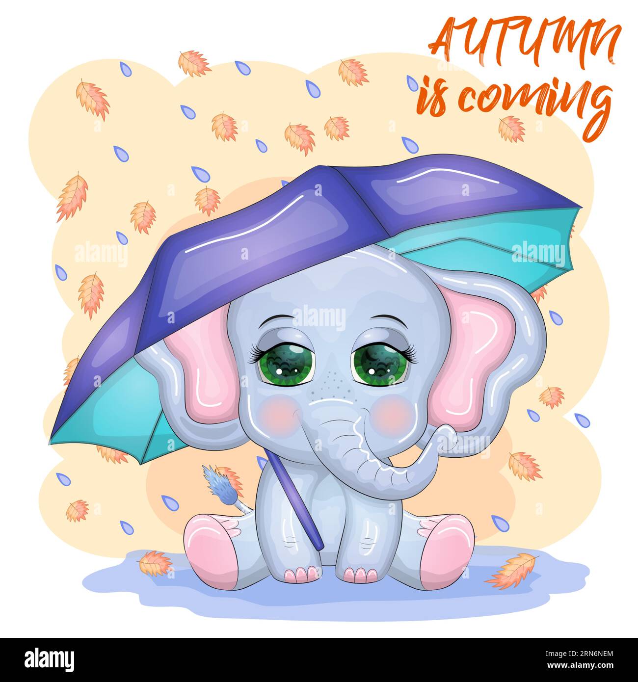 Cute cartoon elephant, childish character with beautiful eyes with ...