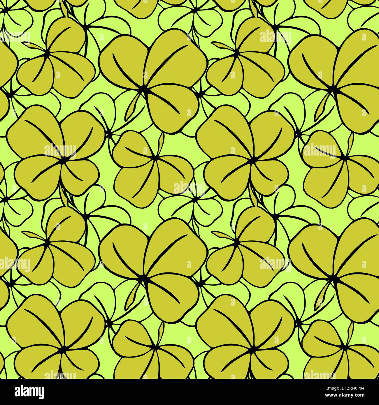 seamless asymmetric pattern of clover leaves in green tones and black ...
