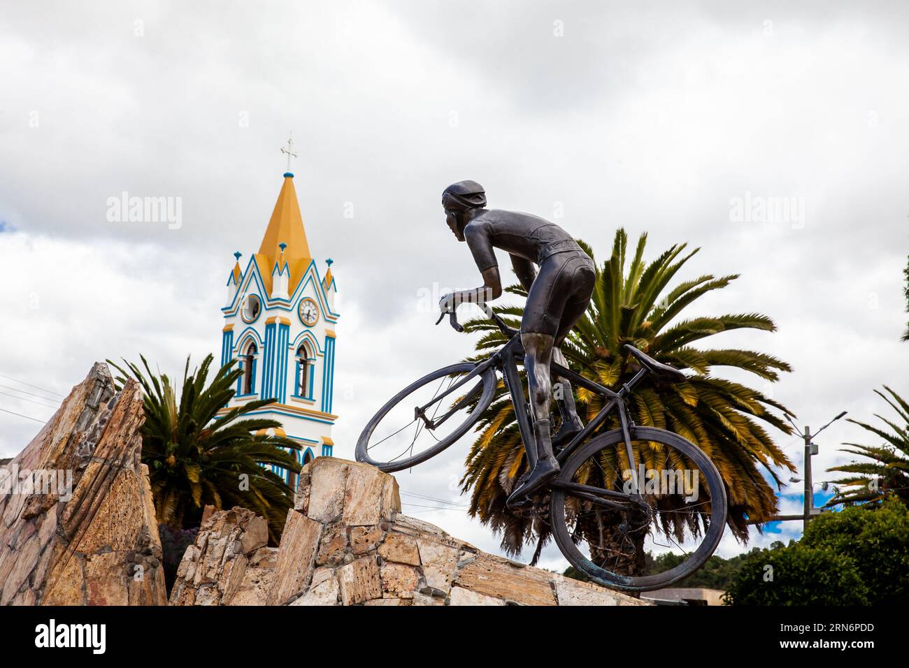 COMBITA, COLOMBIA - AUGUST 2023. Life-size monument in honor of the famous cyclist Nairo ...