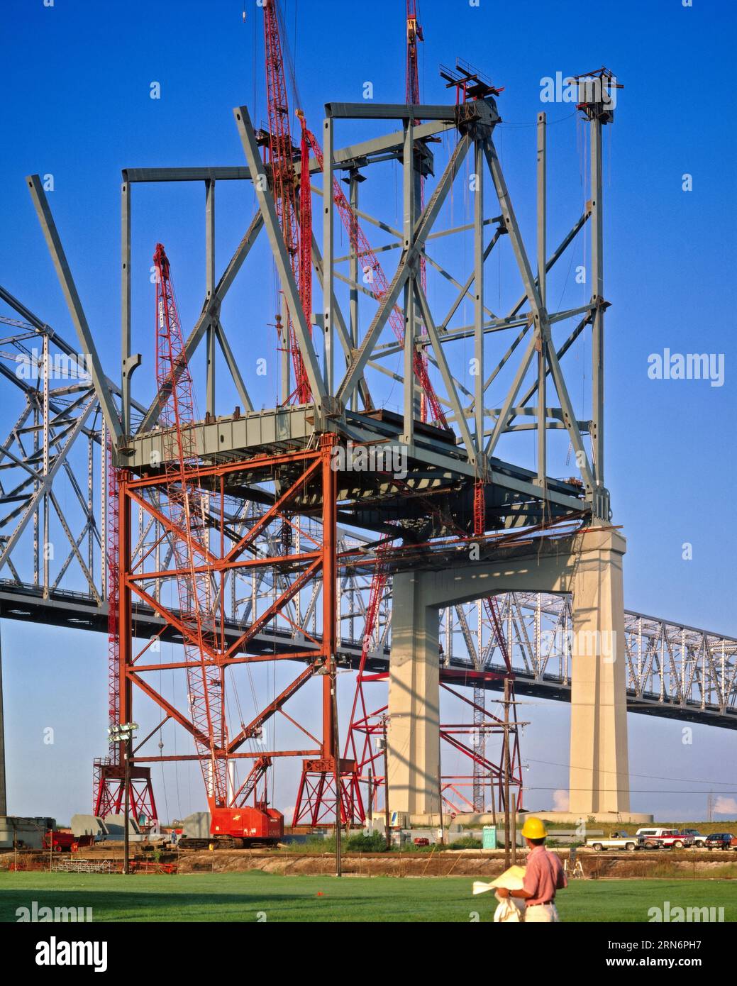 1980s CONSTRUCTION OF THE CRESCENT CITY CONNECTION BRIDGE TWIN ...