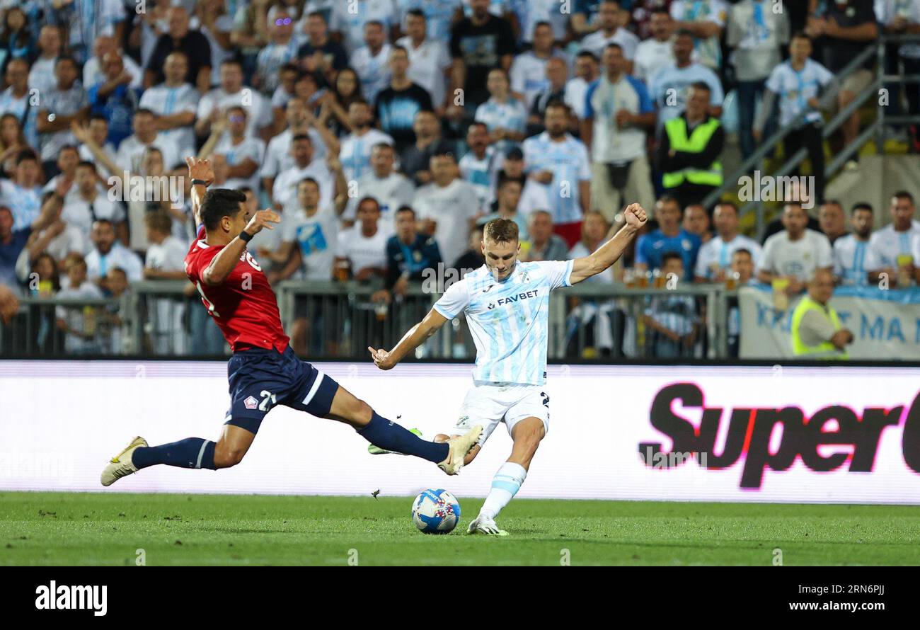 Rijeka, Croatia. 31st Aug, 2023. Toni Fruk of HNK Rijeka and Benjamin ...