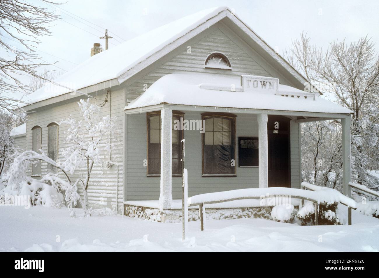 1980s SNOWY WINTER SCENE OF THE TOWN OF MILWAUKEE TOWN HALL BUILT IN ...