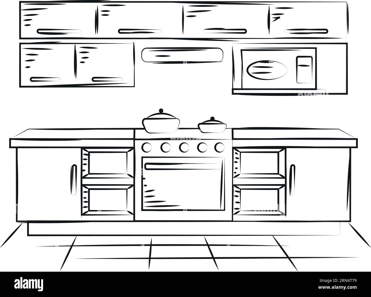 Sketch of an indoor kitchen design with a stove Vector Stock Vector ...