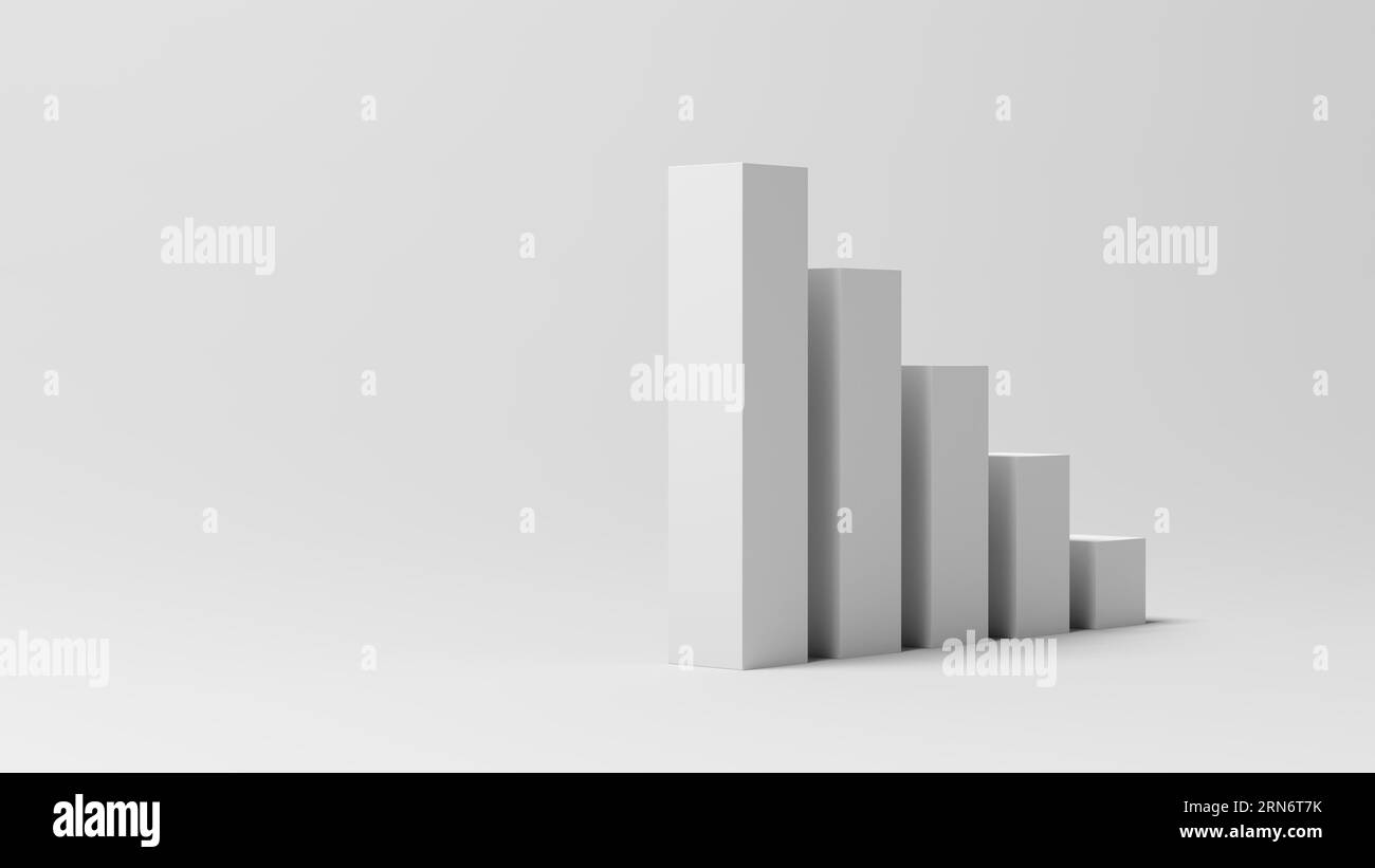 Bar chart. Decreasing. Bar graph. Isolated. White color. 3d ...