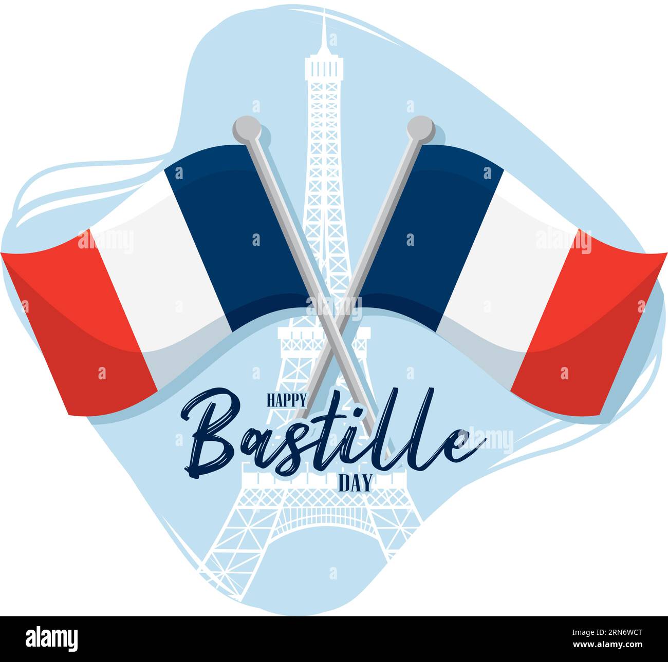 Pair of french flags and eiffel tower landmark Happy bastille day ...