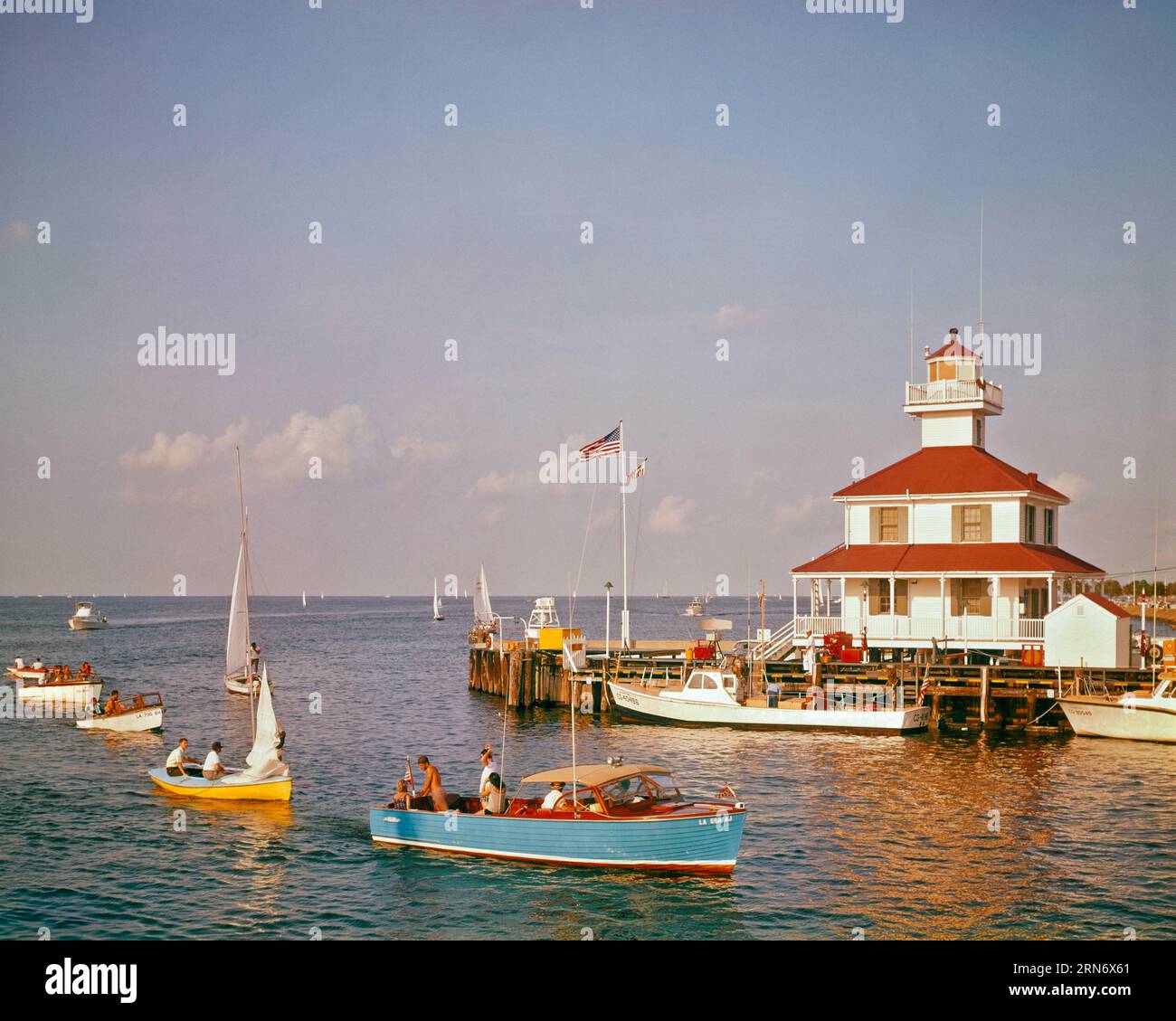 1950s 1960s SMALL SAIL BOATS PLEASURE CRAFT NEAR COAST GUARD STATION ...