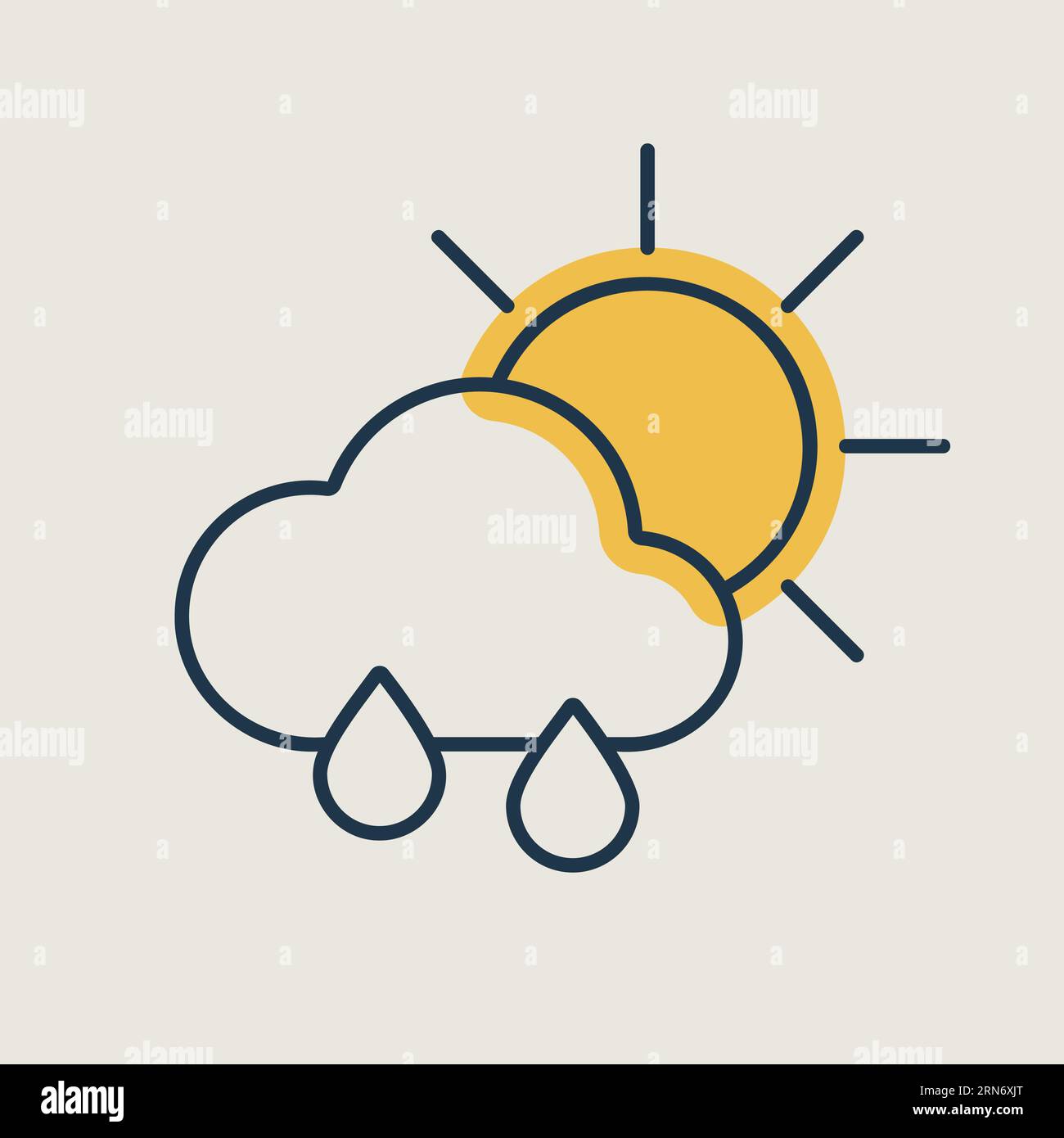Sun with raincloud and raindrops vector icon. Meteorology sign. Graph ...