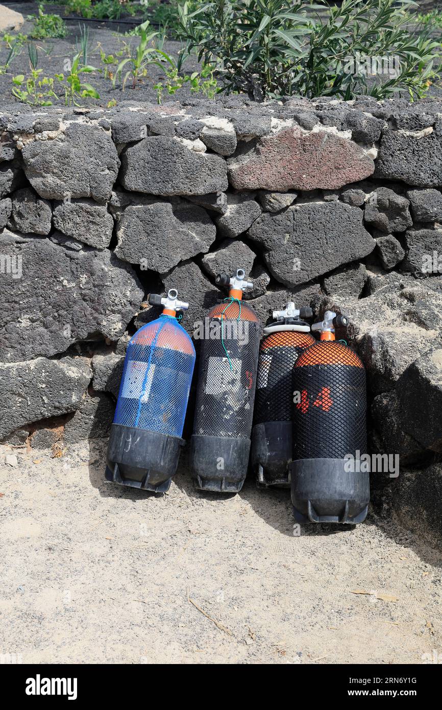 Diving equipment - air / breathing tanks. Taken February 2023 Stock ...