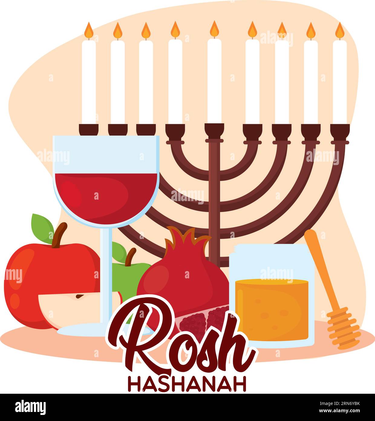 Different traditional jewish objects and food Rosh Hashanah Vector ...