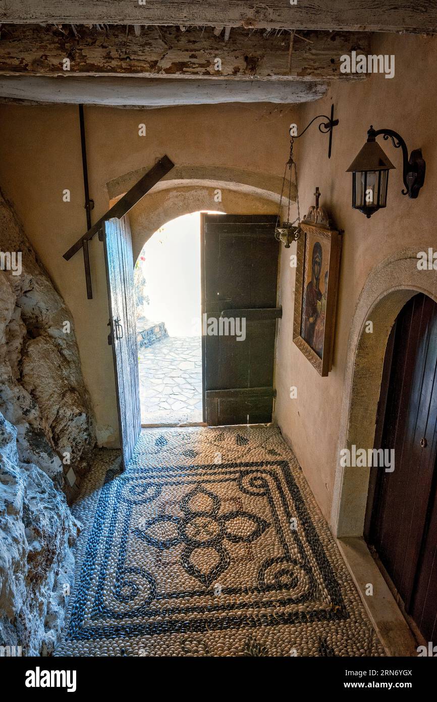 Entry of Moni Kapsa monastery in the southeast of the island of Crete ...